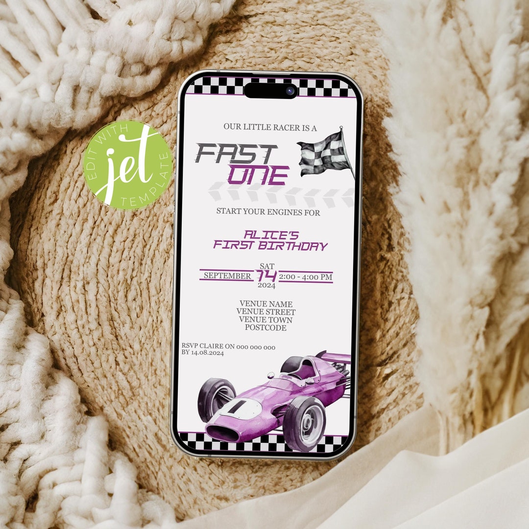 Fast One Birthday Invitation Template. Race Car 1st Birthday Editable ...