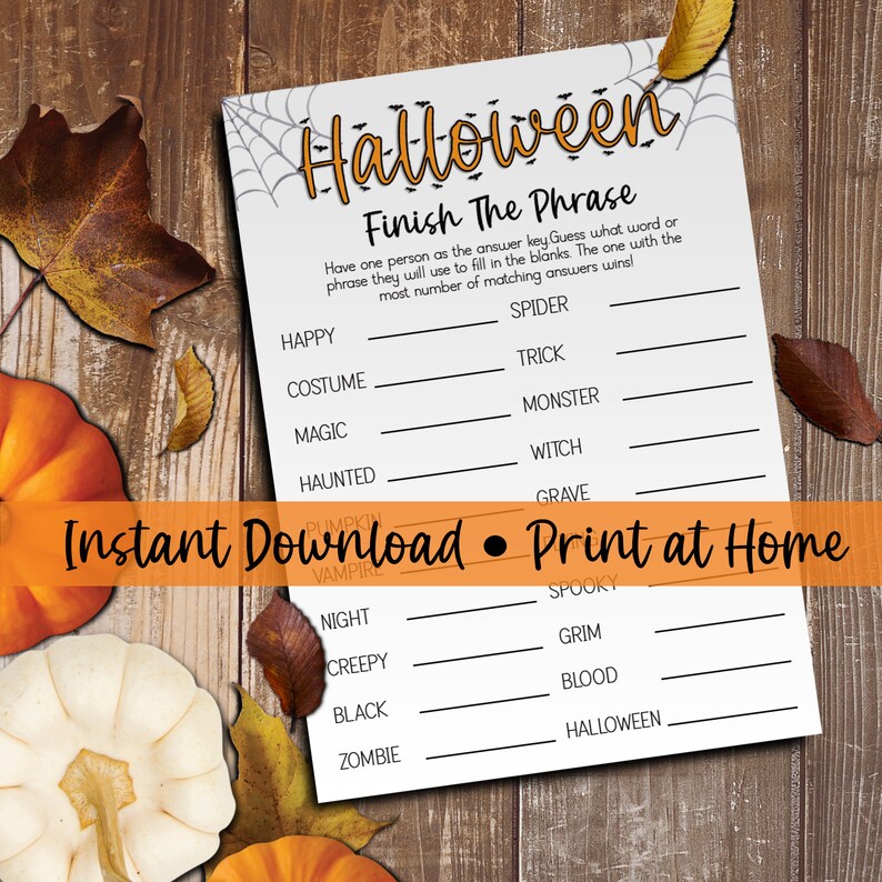 Halloween Finish the Phrase Game for Kids. Printable Children's Party ...