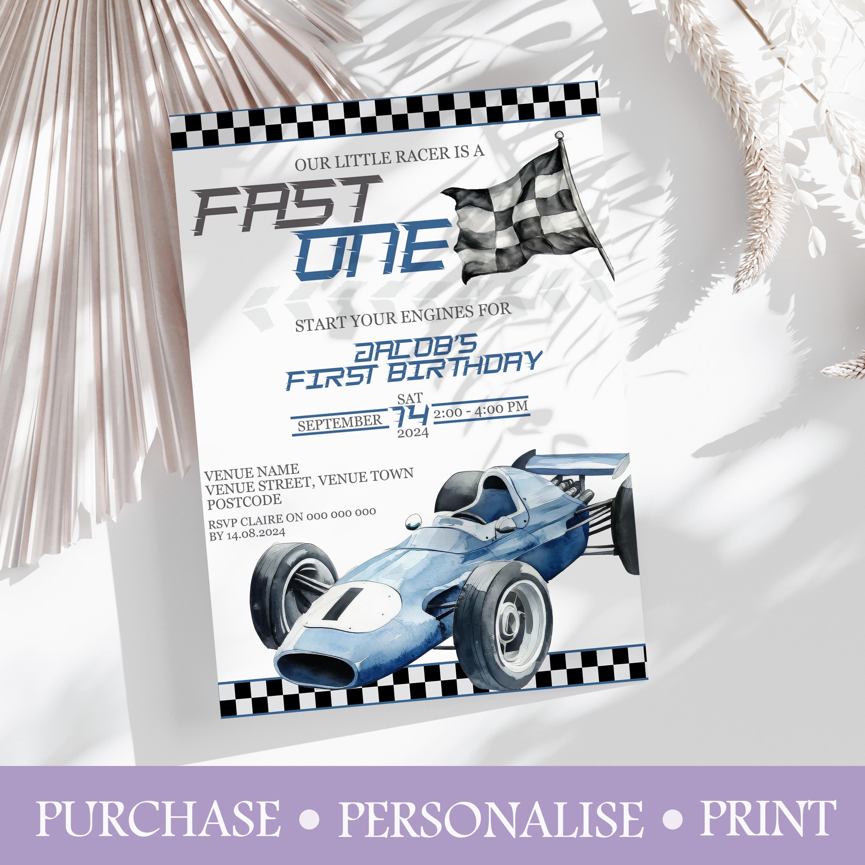 Fast One Birthday Invitation Template. Race Car 1st Birthday Editable ...