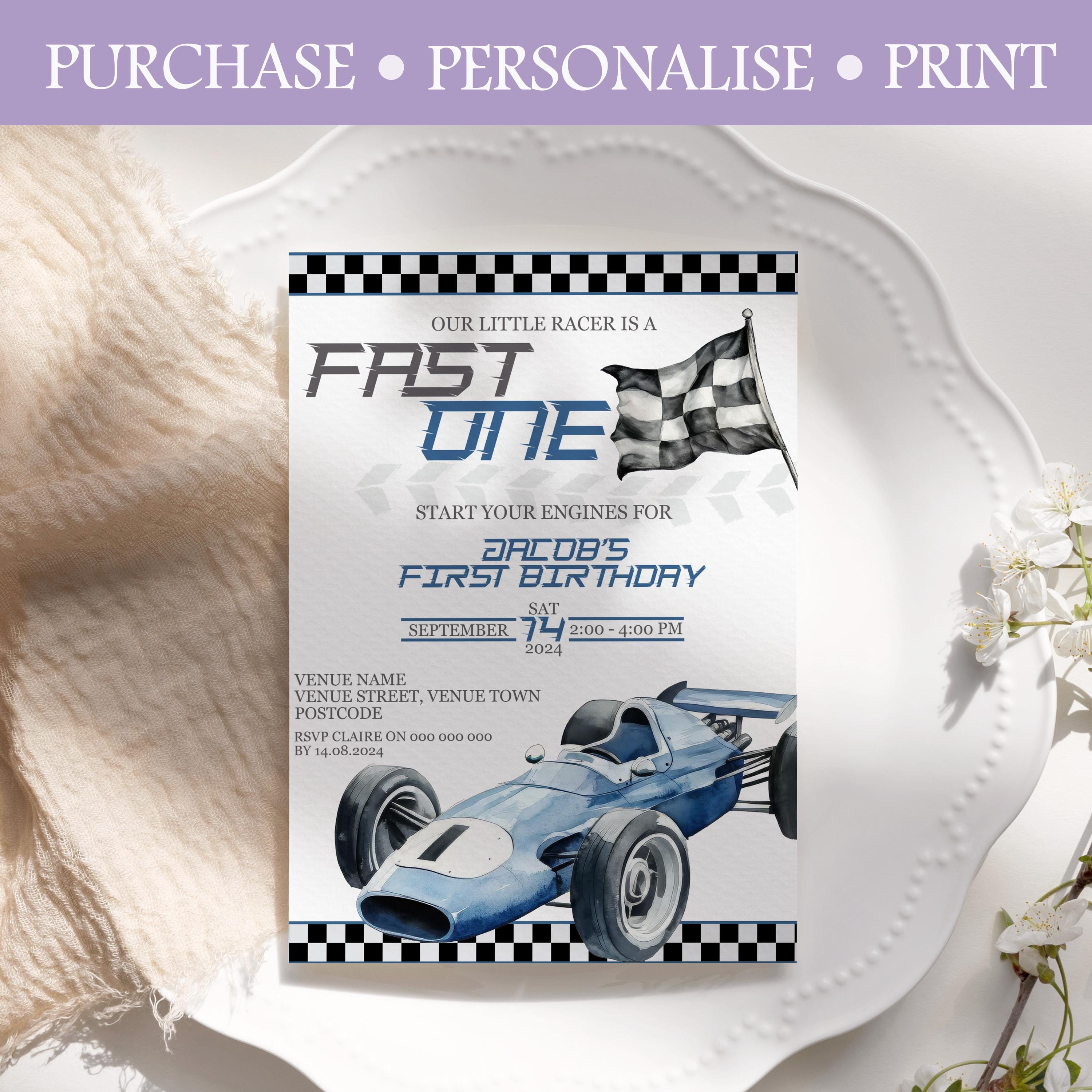 Fast One Birthday Invitation Template. Race Car 1st Birthday Editable ...