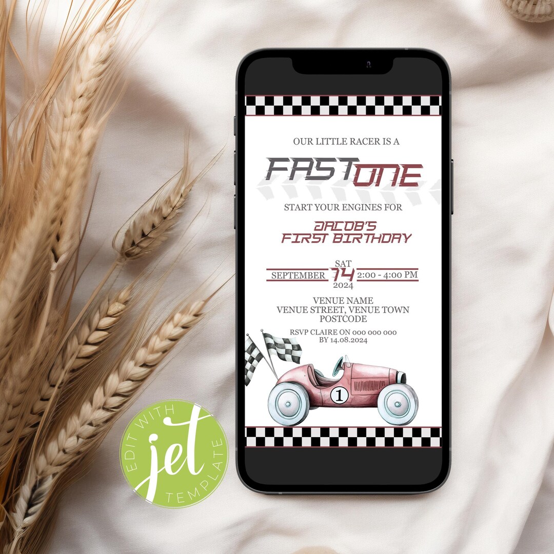 Fast One Birthday Invitation Template. Race Car 1st Birthday Editable ...