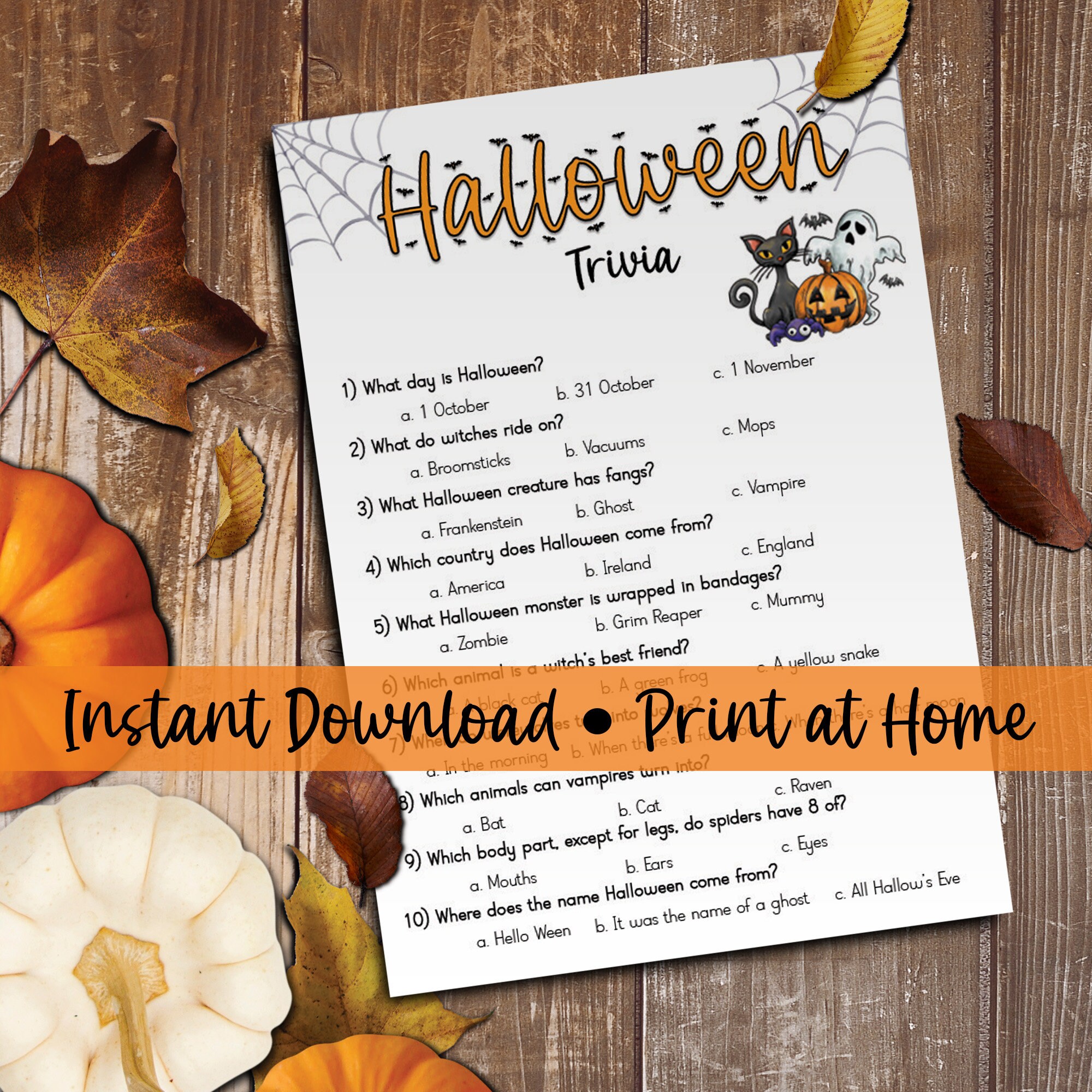 Halloween Trivia Game for Kids. Printable Children's Party Game. Fall ...