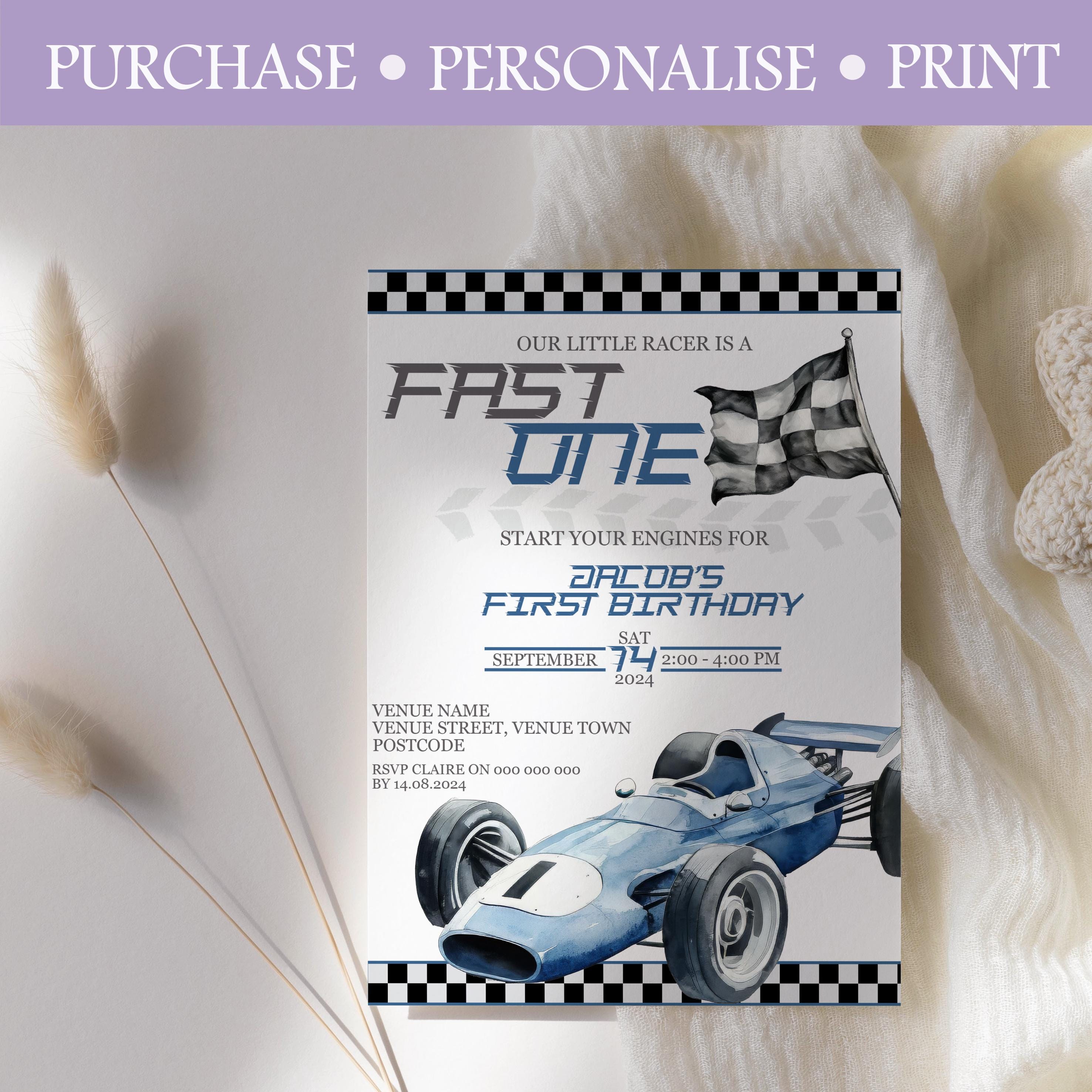 Fast One Birthday Invitation Template. Race Car 1st Birthday Editable ...