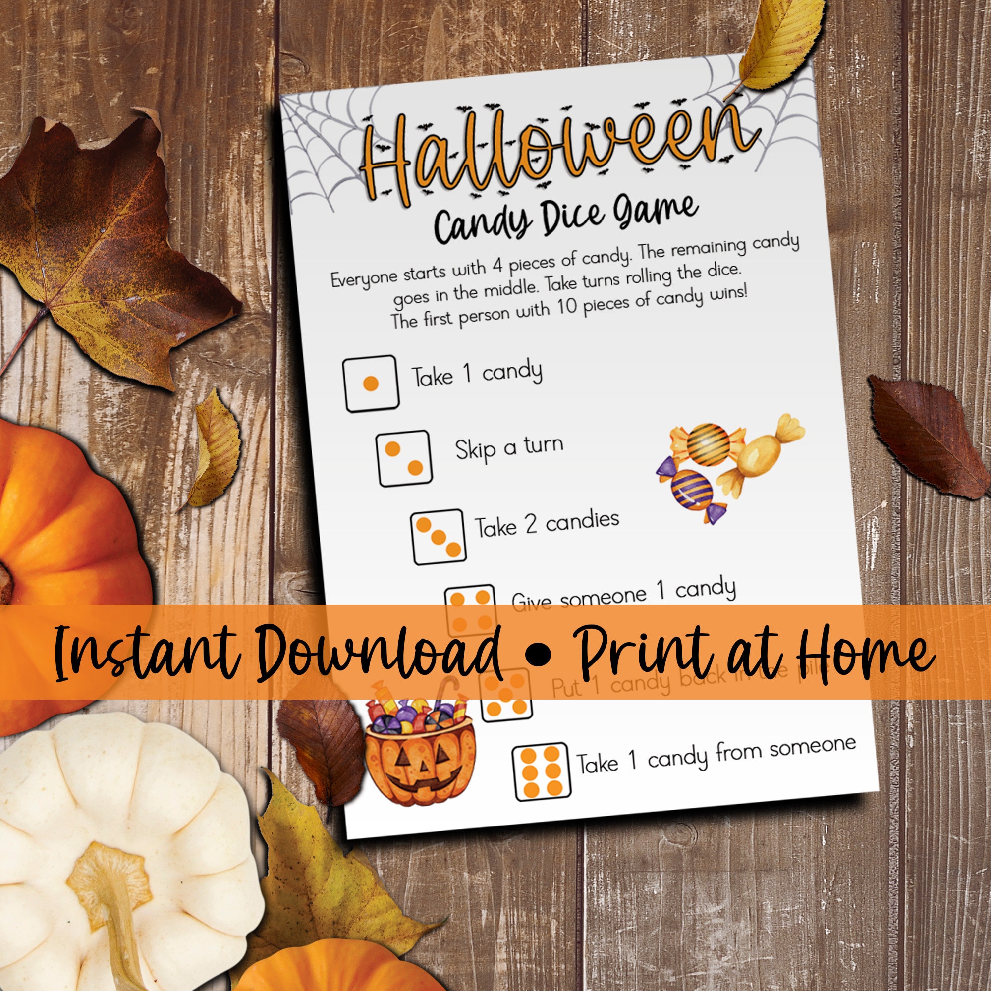 Halloween Candy Dice Game for Kids. Printable Children's Party Game ...
