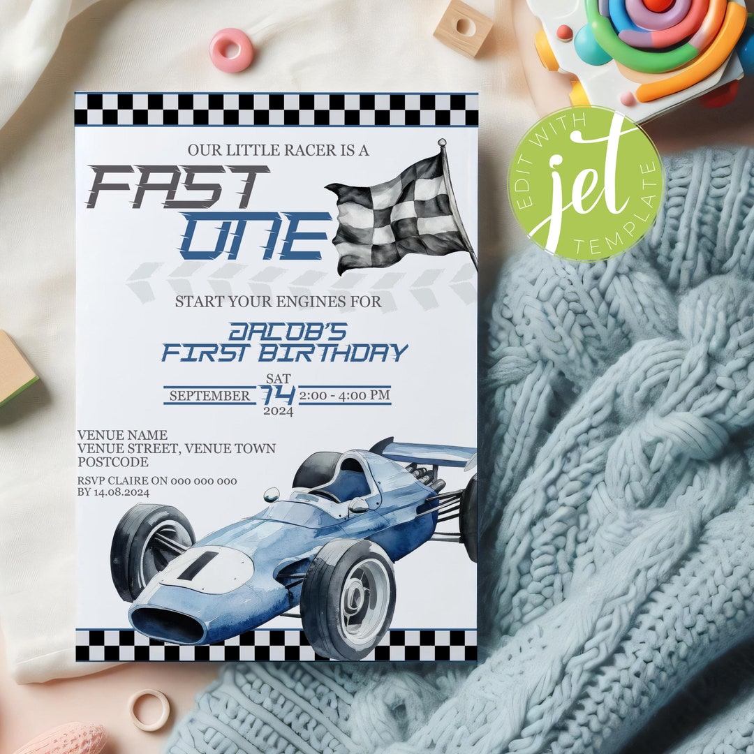 Fast One Birthday Invitation Template. Race Car 1st Birthday Editable ...