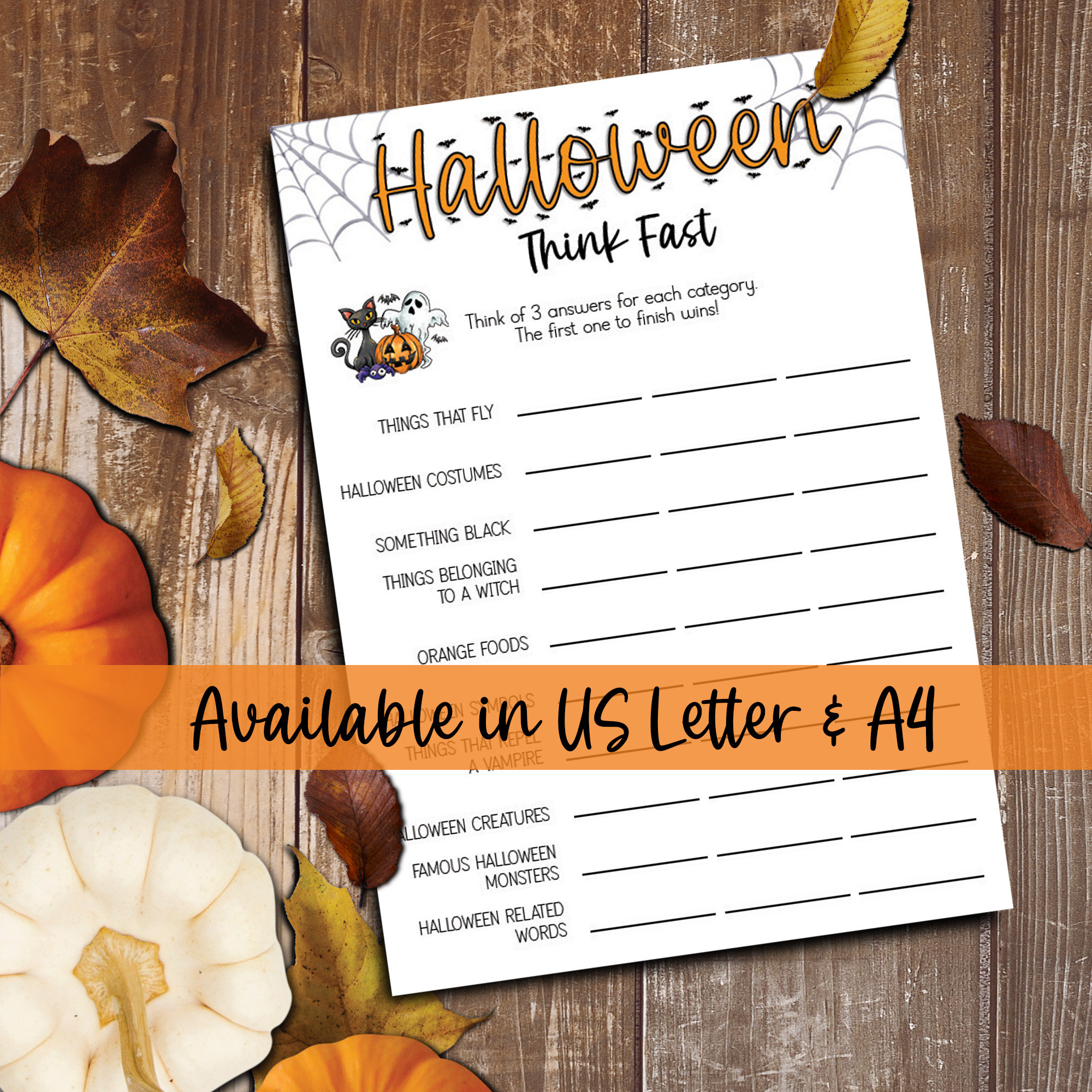 Halloween Think Fast Game for Kids. Printable Children's Party Game ...