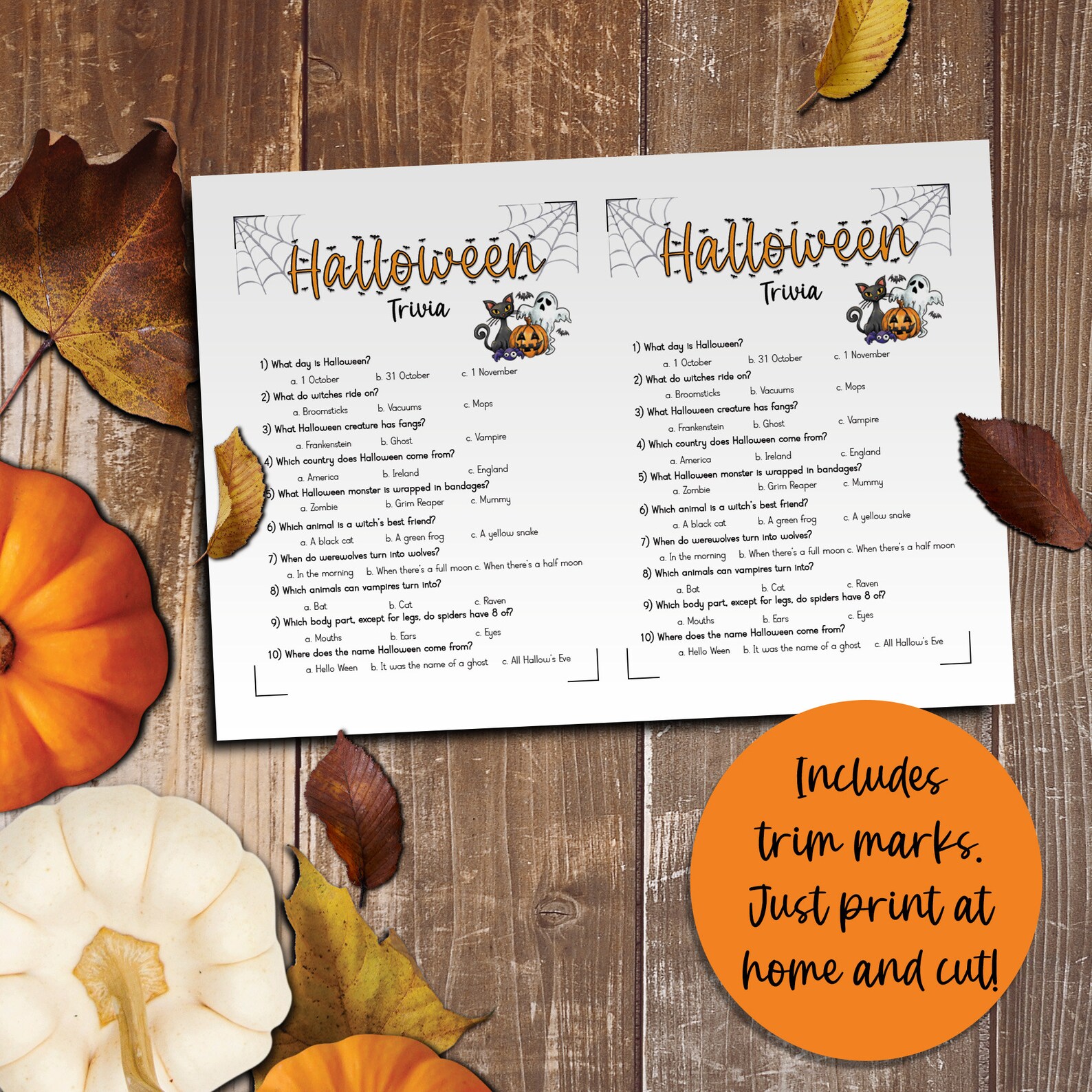 Halloween Trivia Game for Kids. Printable Children's Party Game. Fall ...