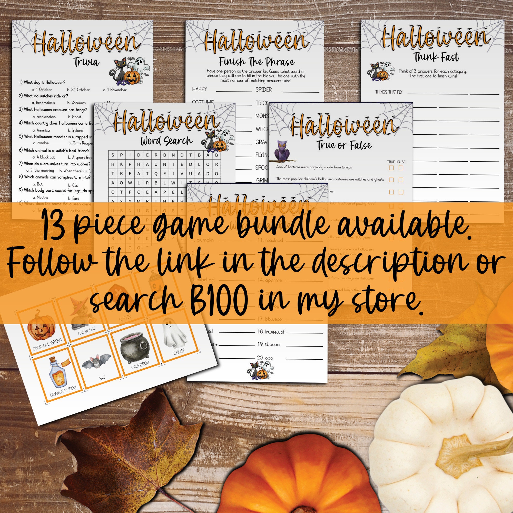 Halloween Memory Game for Kids. Printable Children's Party Game. Fall ...