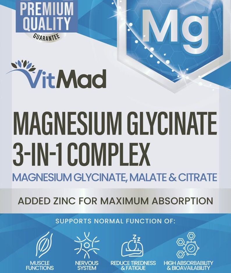 Magnesium Glycinate 3-in-1 Complex - Bisglycinate, Citrate & Malate 90 ...