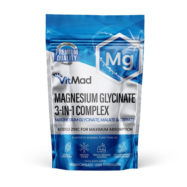 Magnesium Glycinate 3-in-1 Complex - Bisglycinate, Citrate & Malate 90 ...