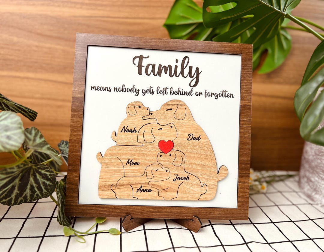 Wooden Dog Family Sign Engraved, Engraved Dog Family Name Puzzle, Gift ...