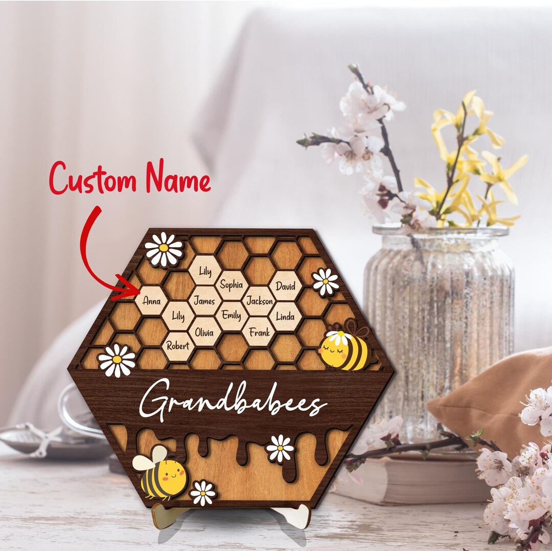 Personalized Bee Hive Family Tree Plaque, Custom Bee Family Gift for ...