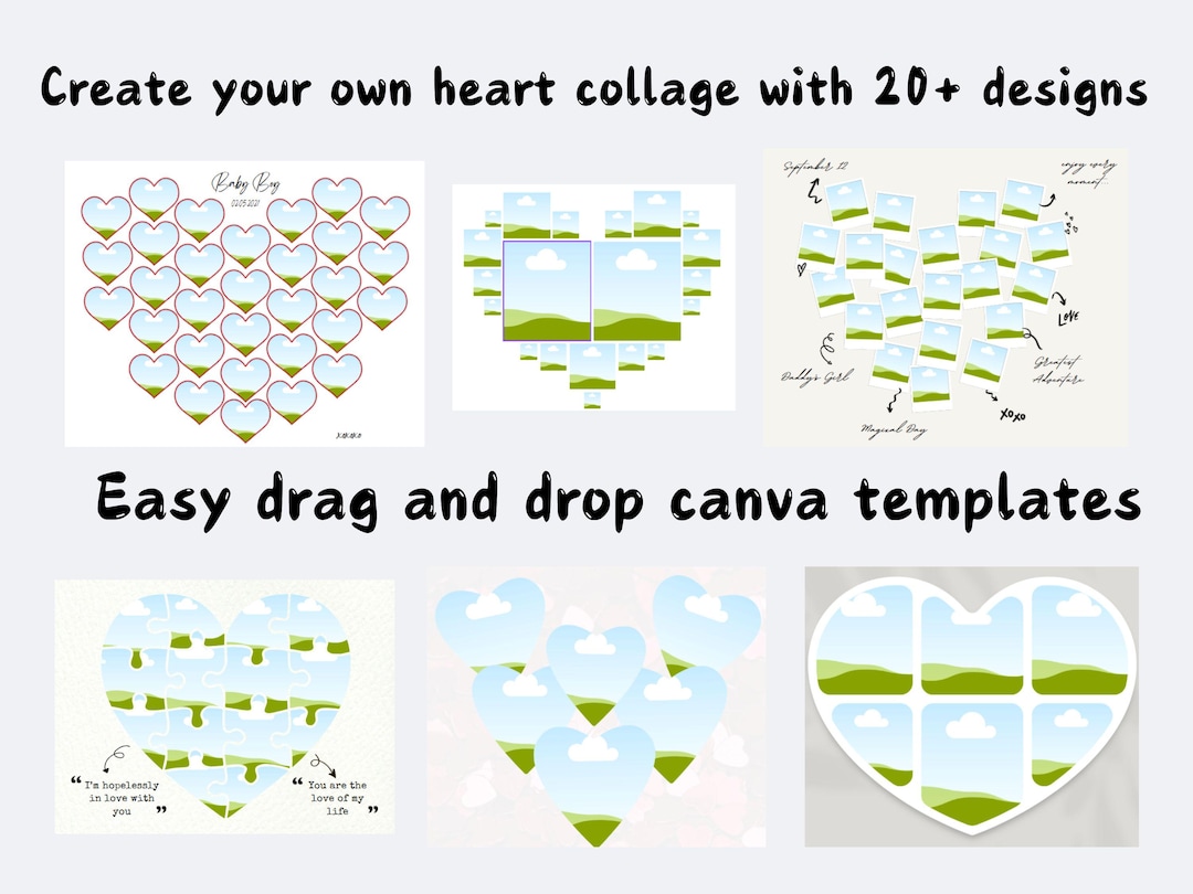 Canva Heart Photo Collage Editable Templates, Couple Gift, Canva Pro ...