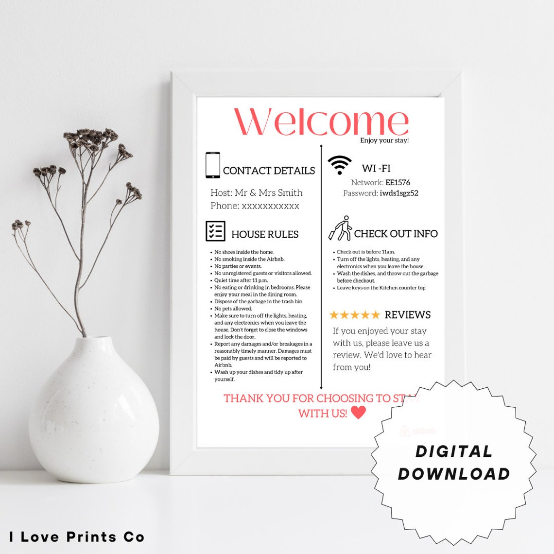 Airbnb Welcome Signage | Printable Short Term Rental Signs | House ...