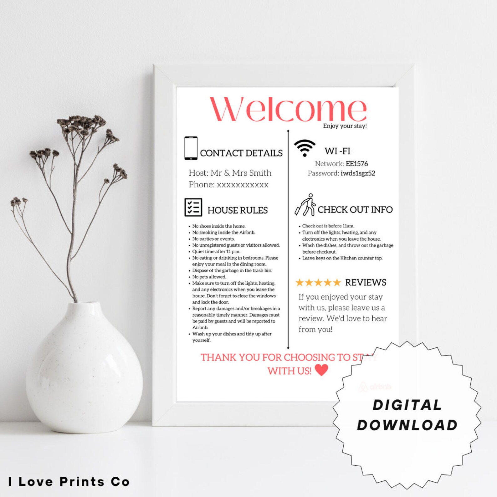 Airbnb Welcome Signage | Printable Short Term Rental Signs | House ...