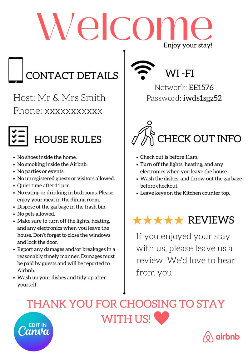 Airbnb Welcome Signage | Printable Short Term Rental Signs | House ...