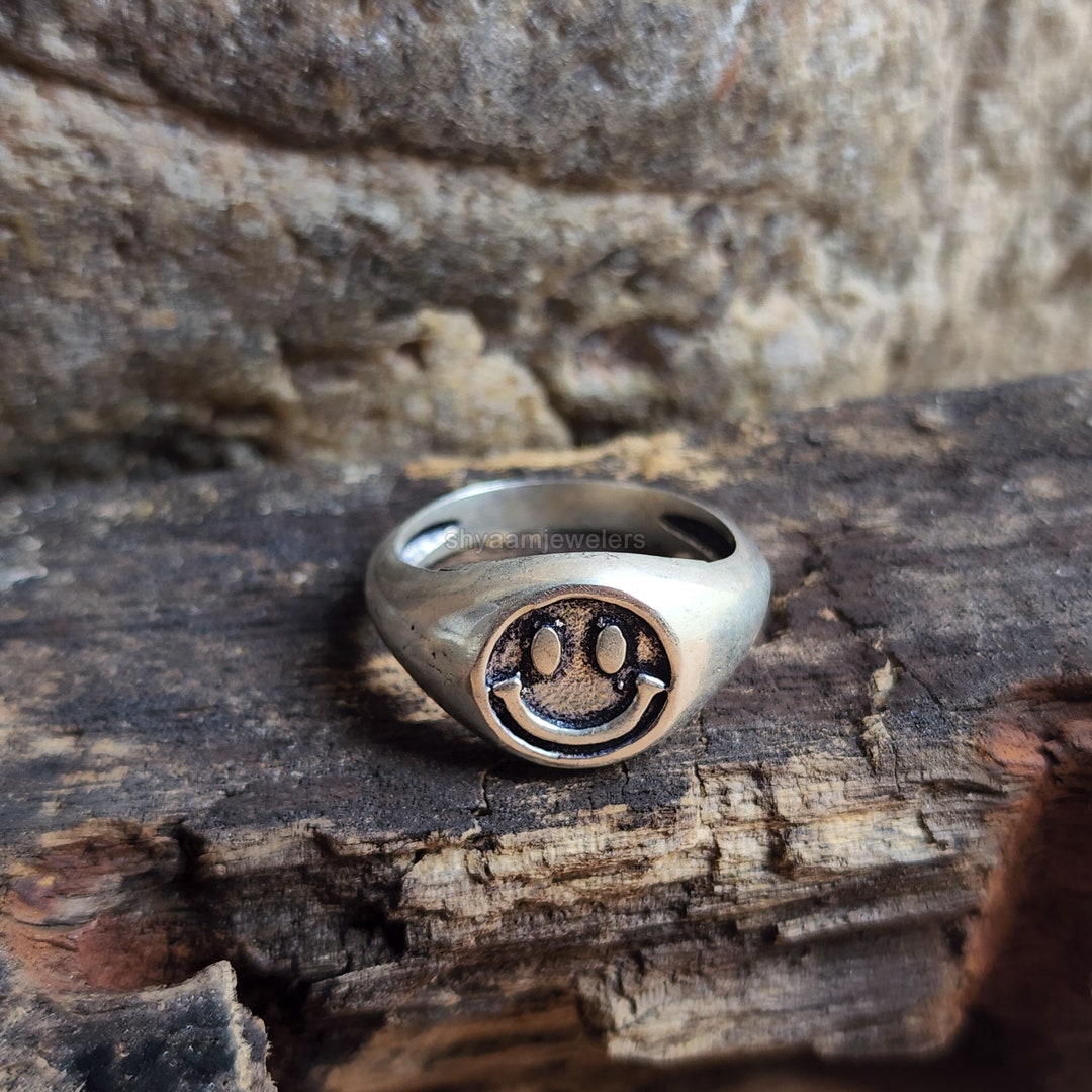 925 Solid Silver Ring Happy Ring Emoji Ring Unisex Ring - Etsy