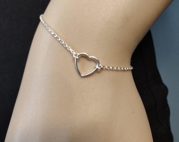 Silver Heart Bracelet, String Heart Bracelet, Sterling Silver Heart ...