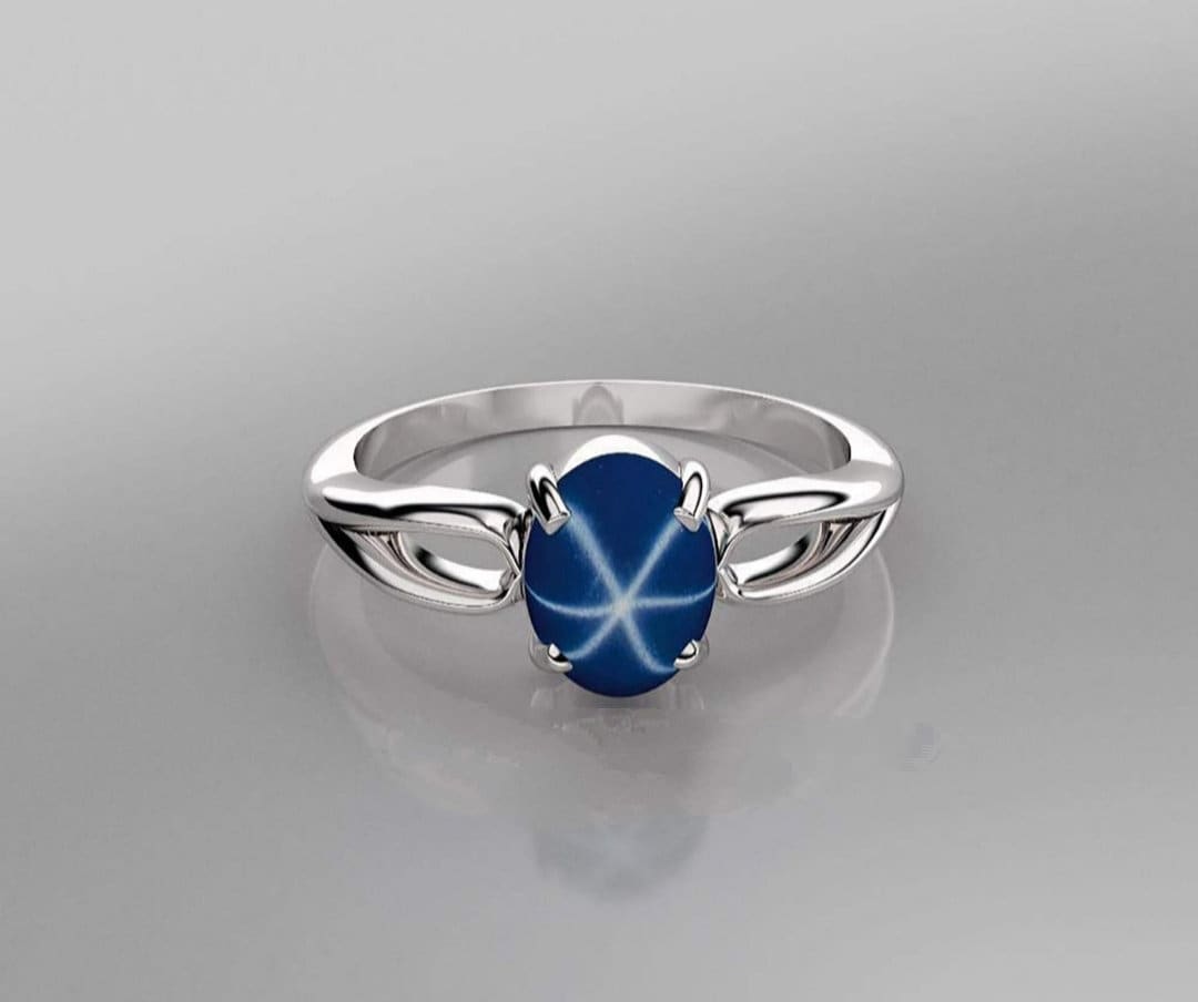 Genuine Blue Star Sapphire Ring 925 Sterling Silver / Blue Star ...