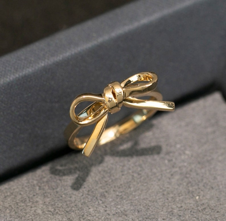 18K Gold Finish Sterling Silver Bow Ring, Statement Jewelry - Etsy