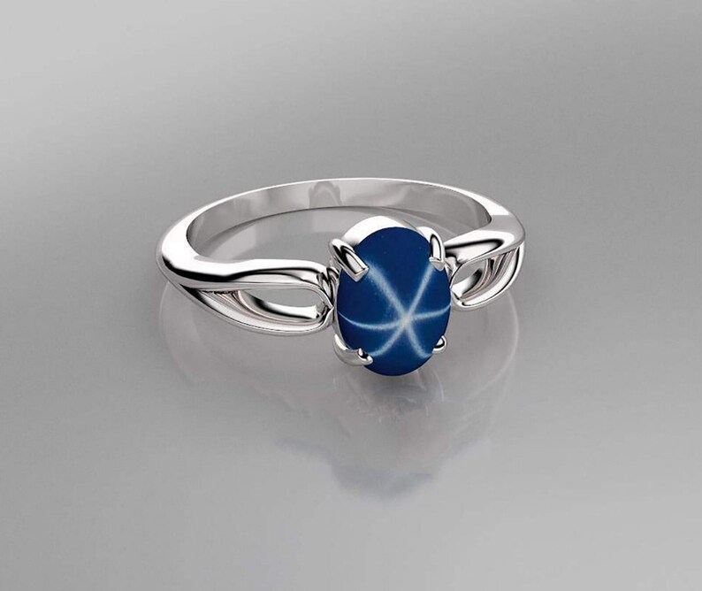 Genuine Blue Star Sapphire Ring 925 Sterling Silver / Blue Star ...