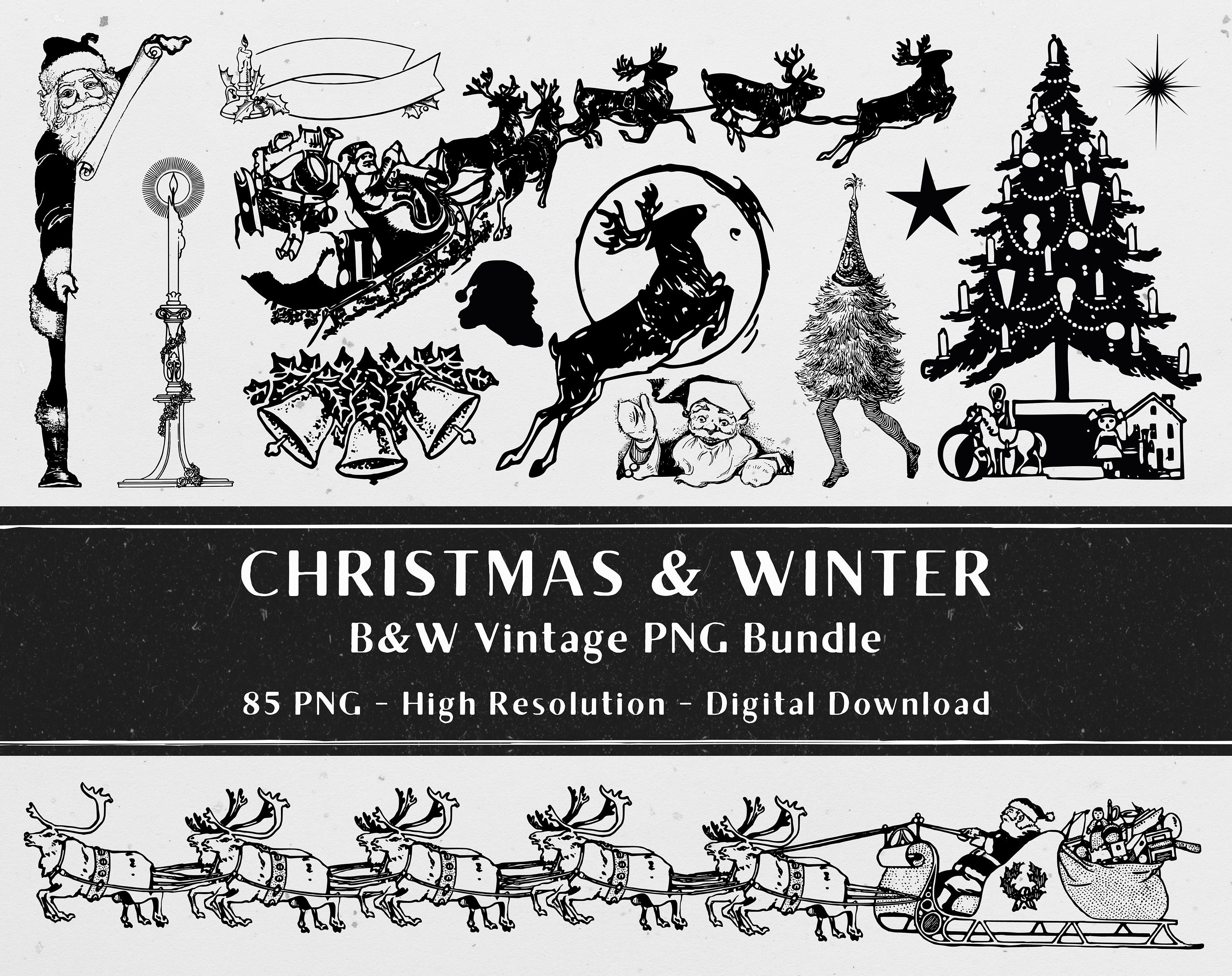 85 Vintage Christmas Winter Clipart PNG Bundle, Retro Christmas PNG ...