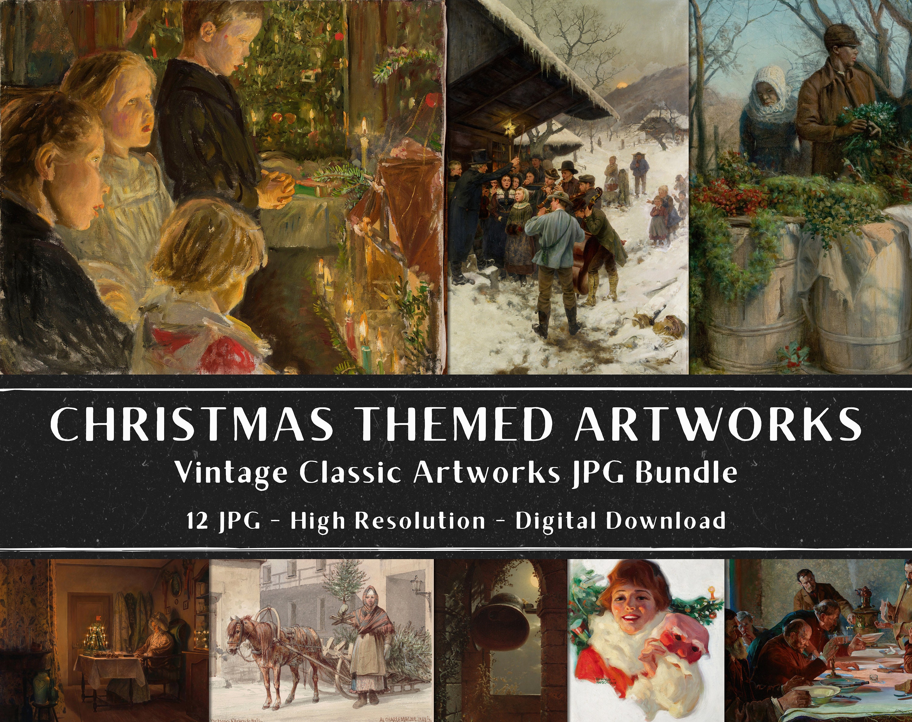 12 Christmas Themed Artworks, Printable Vintage Christmas Classics ...