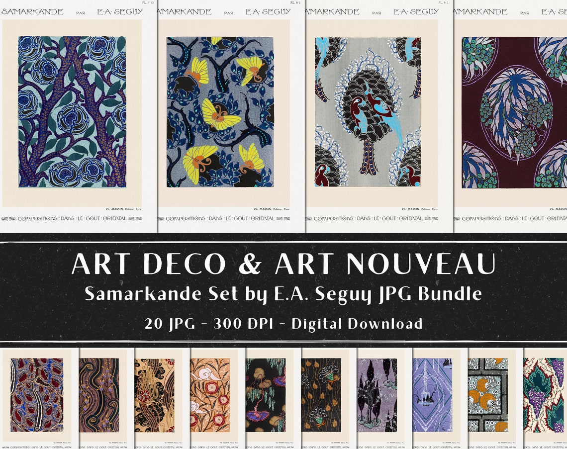 20 Art Deco Art Nouveau Image, Printable Vintage Colorful Wall Art Set ...