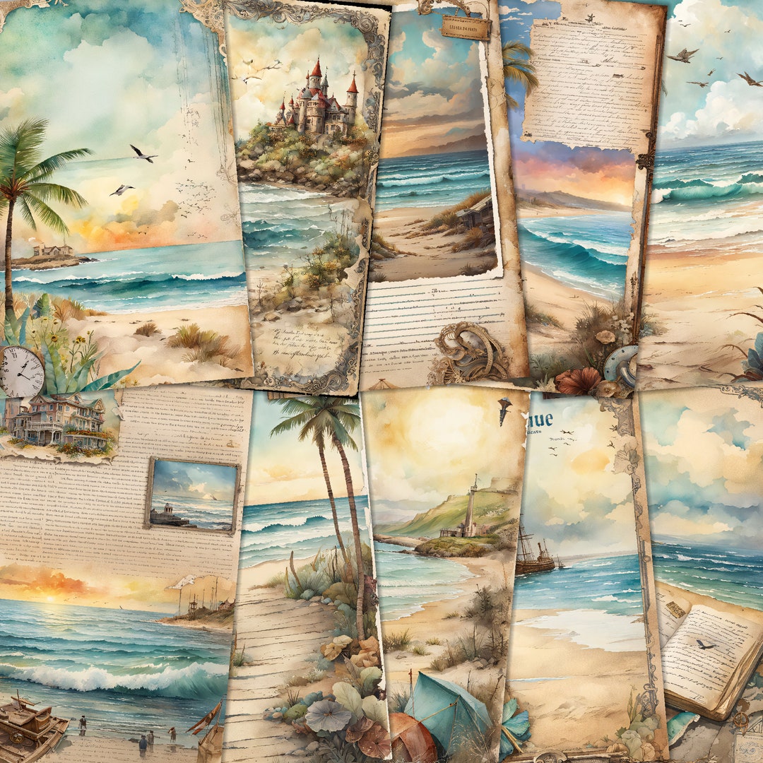 Vintage Beach Pages Digital Kit Printable Sea Sunset Journal Pages ...