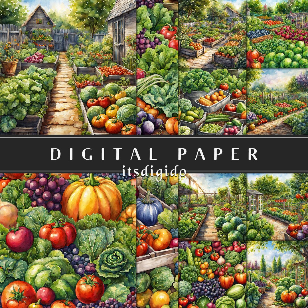 12 Watercolor Vegetable Garden Digital Paper Pack, Junk Journal Papers ...