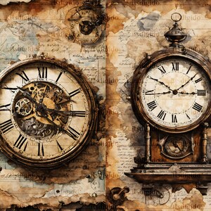 Vintage Style Clocks Digital Kit Printable Antique Gears Papers Digikit ...