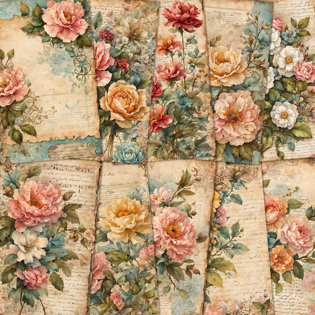 10 Vintage Dreamy Floral Kit Printable A5 Digikit Antique Flower Page ...