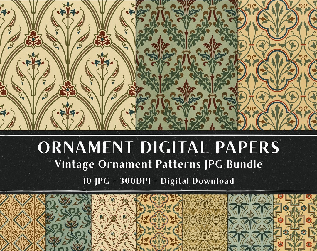 10 Vintage Ornament Patterns, Antique Ornament Digital Papers Bundle ...