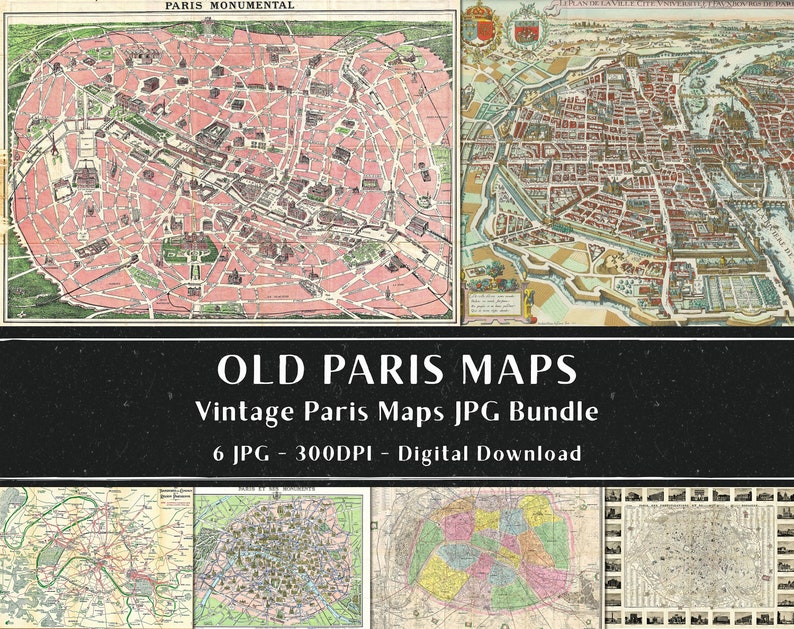 6 Old Paris Maps, Antique Paris France Maps, Vintage Paris Geography ...