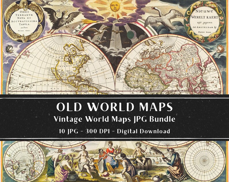 10 Old World Maps, Antique Maps, Vintage Geography Art Bundle, Instant ...