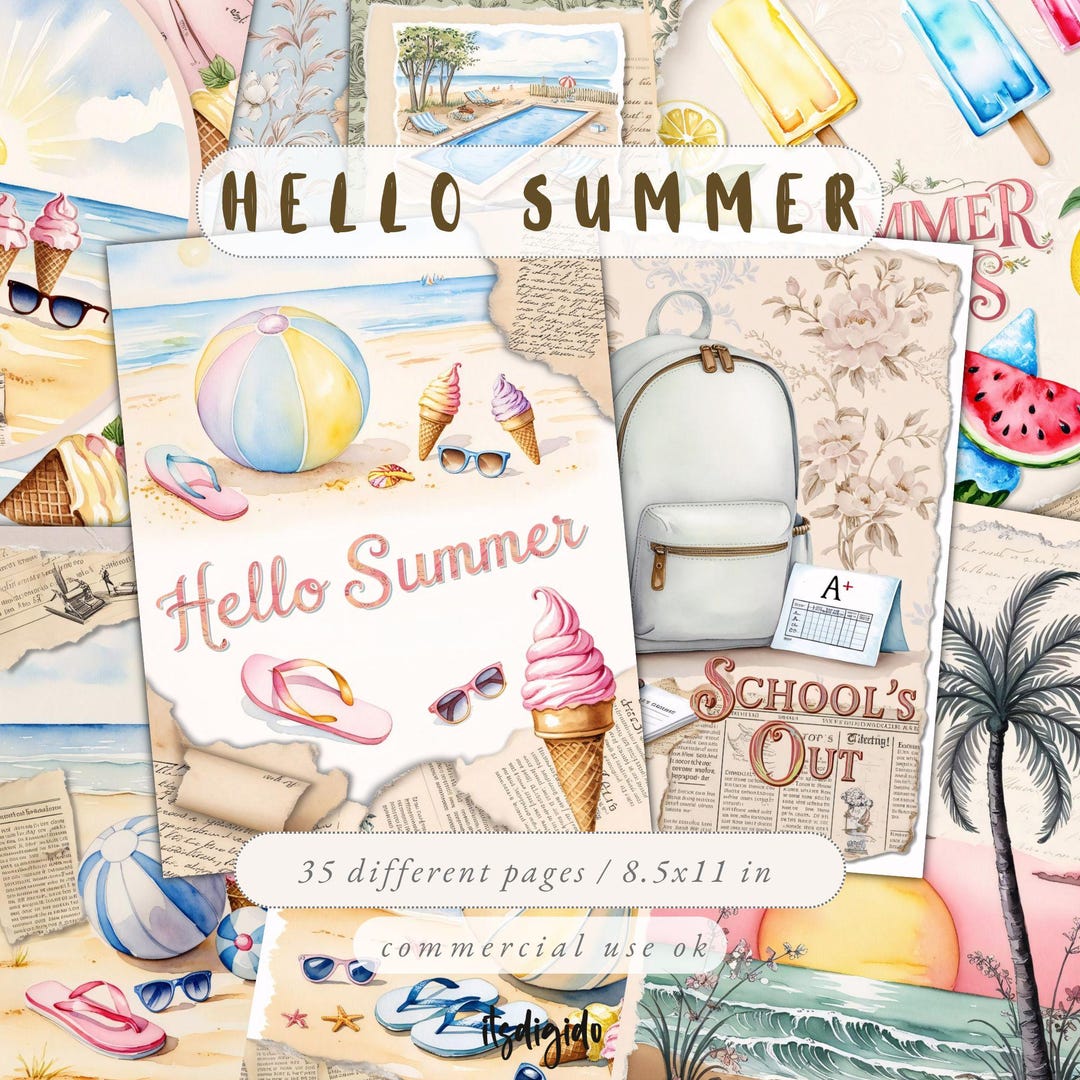 Summer Holiday Junk Journal Printable Paper 35 School's Out Journal ...