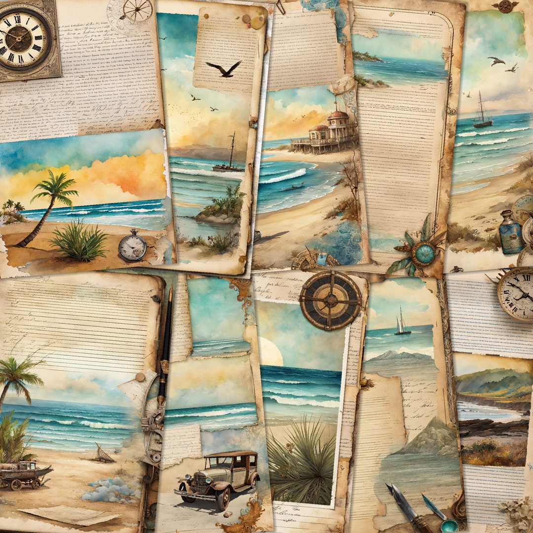 Vintage Beach Pages Digital Kit Printable Sea Sunset Journal Pages ...