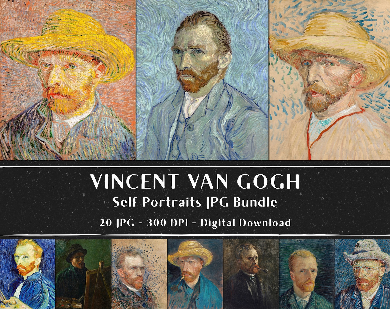 20 Vincent Van Gogh Self Portrait Bundle, 20 Vintage Images, Digital ...