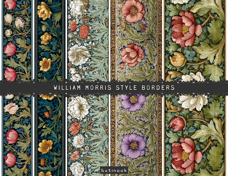 William Morris Inspired Border Strips Printable – Cut and Use, 20 ...