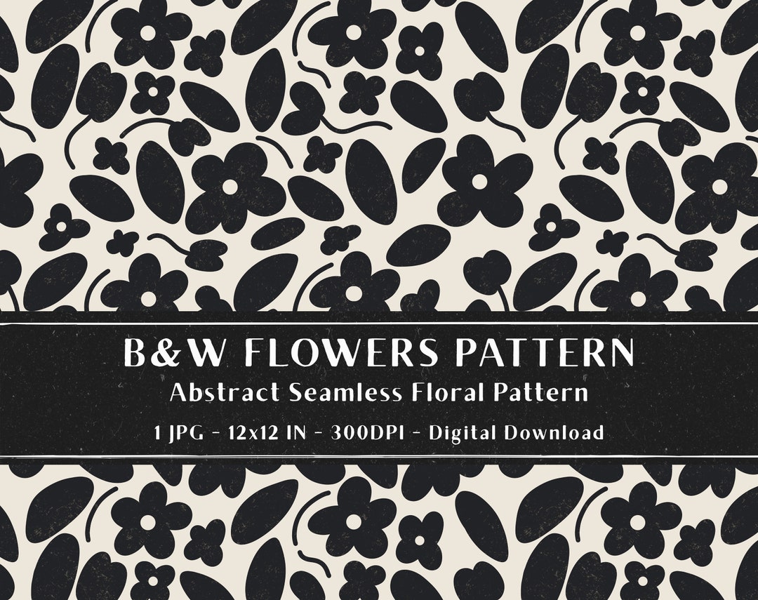 1 Black and White Flowers Seamless Pattern, Abstract Floral Pattern ...