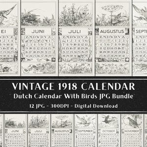 Vintage 1918 Calendar, Animal Calendar, Birds Illustrations, Calendar ...