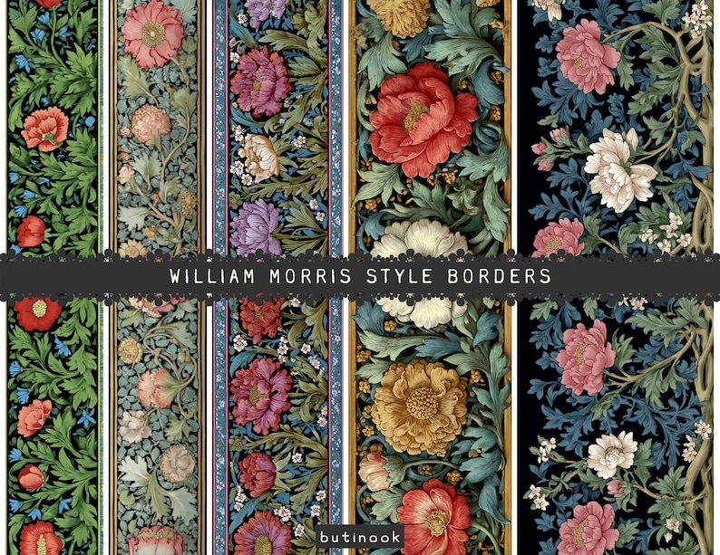 William Morris Inspired Border Strips Printable – Cut and Use, 20 ...