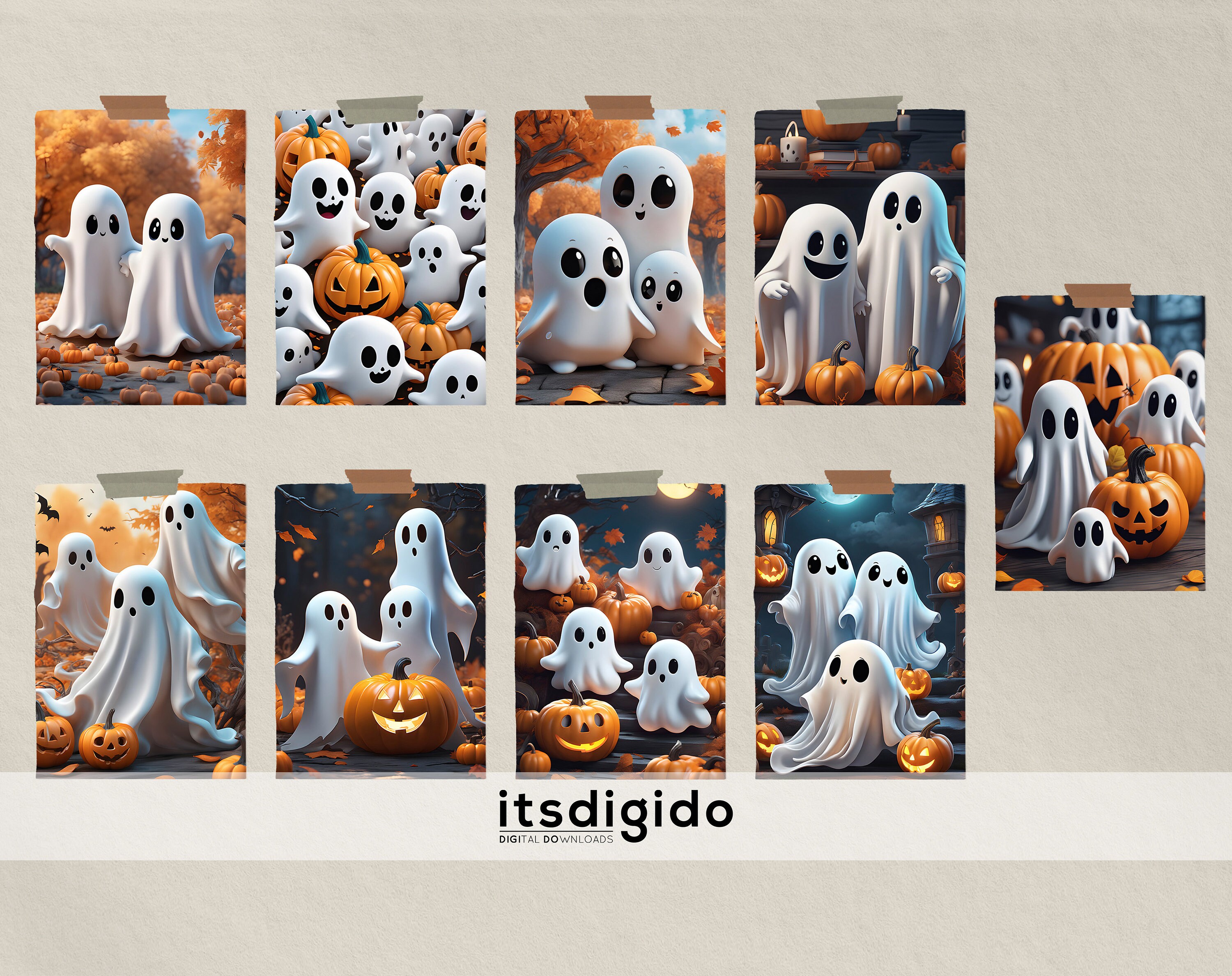 9 Cute Ghost ATC Cards, Printable Trading Card, Collage Sheet, Trick or ...