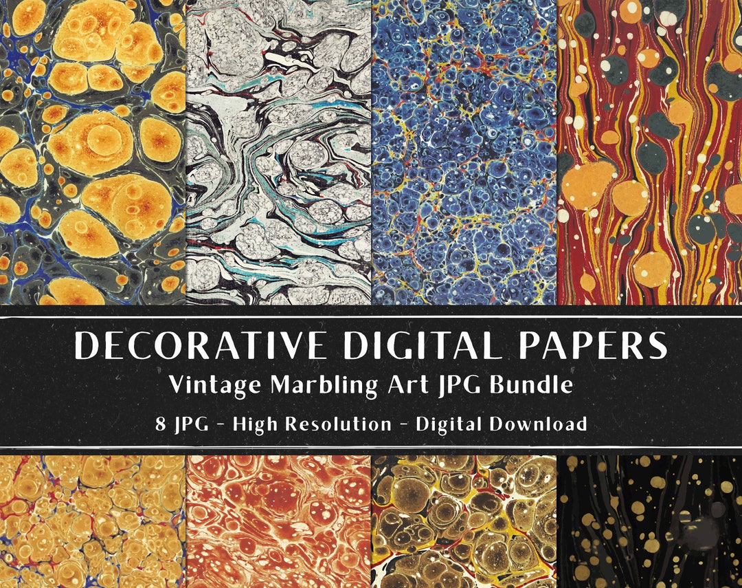 8 Vintage Decorative Marbling Art Bundle, Antique Marbled Digital Paper ...
