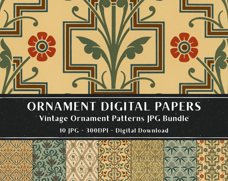 10 Vintage Ornament Patterns, Antique Ornament Digital Papers Bundle ...
