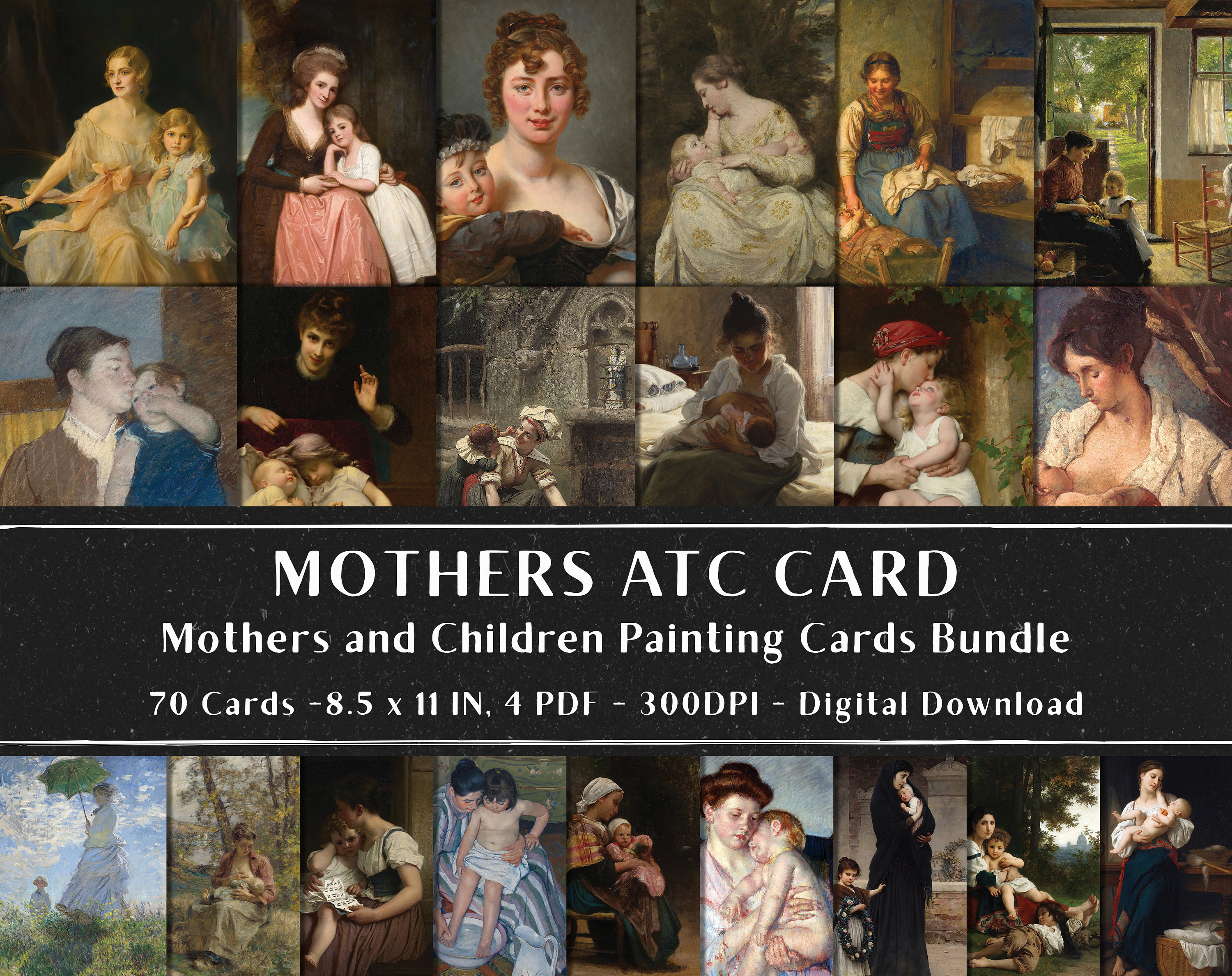 70 Lovely Mothers and Children Paintings Digital ATC Prints, Crafting ...