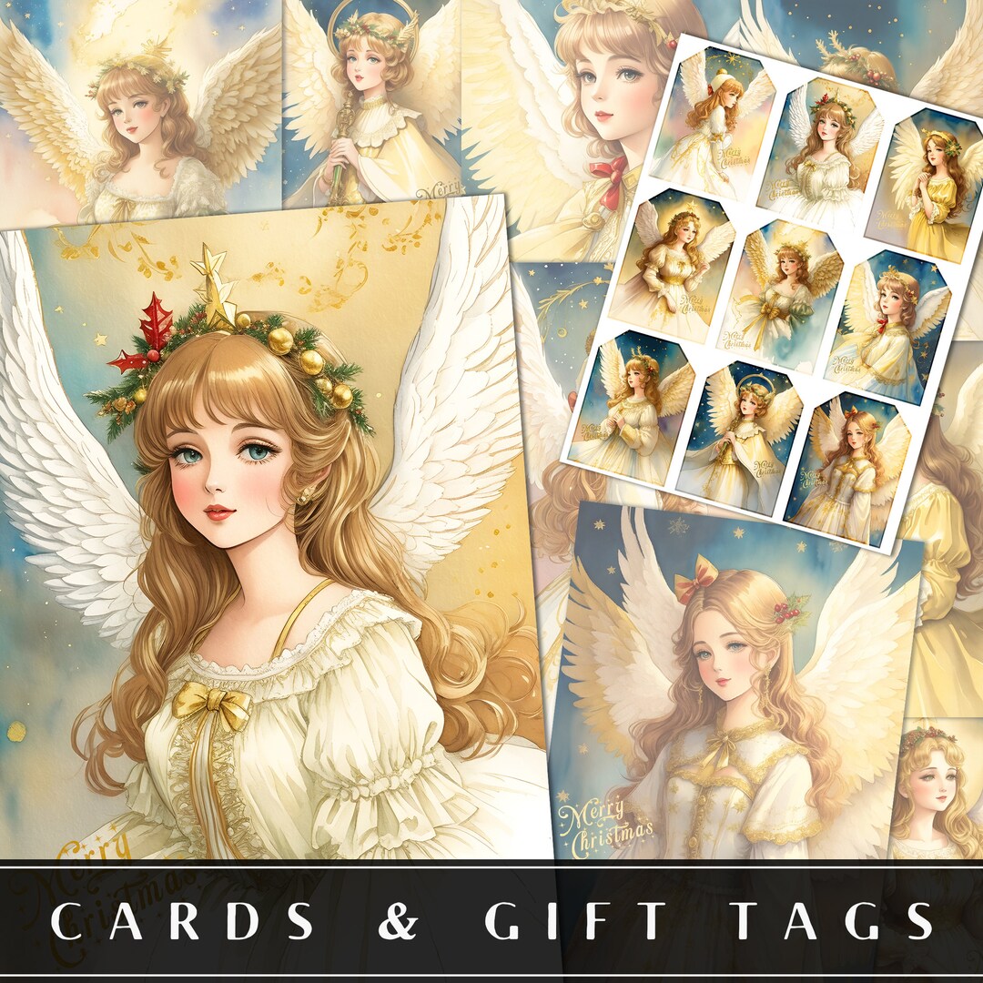 9 Vintage Christmas Angels Cards & Gift Tags Printable Card - Etsy