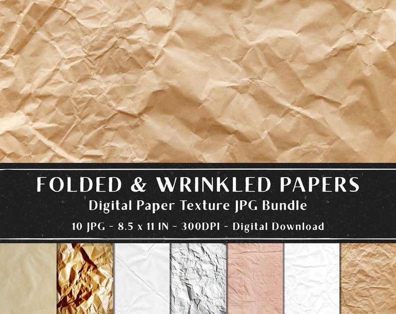 10 Folded & Wrinkled Paper Texture, Brown White Paper Pack, Procreate ...