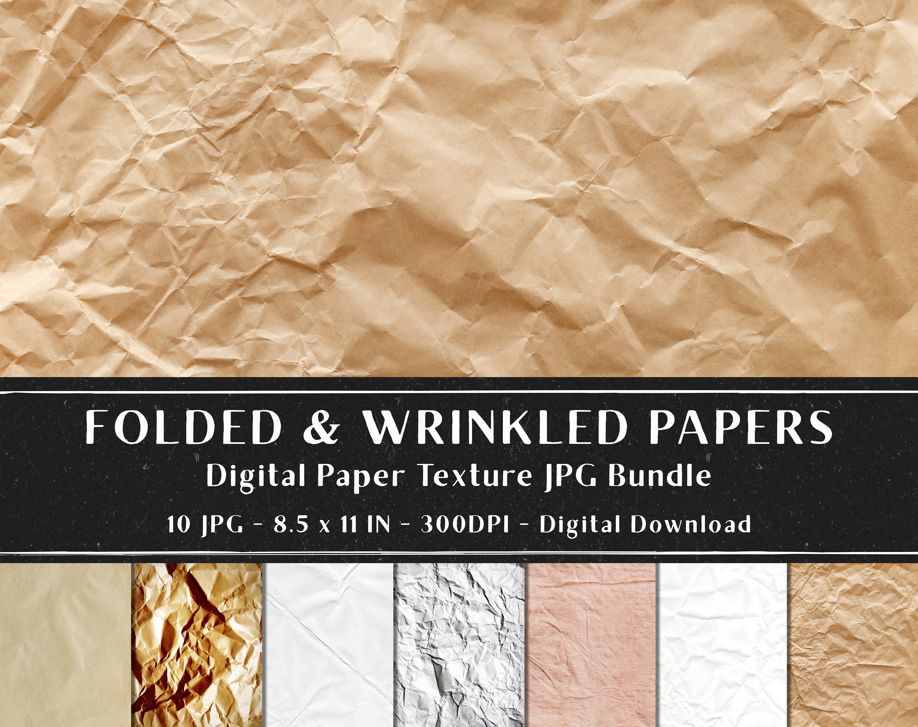 10 Folded & Wrinkled Paper Texture, Brown White Paper Pack, Procreate ...