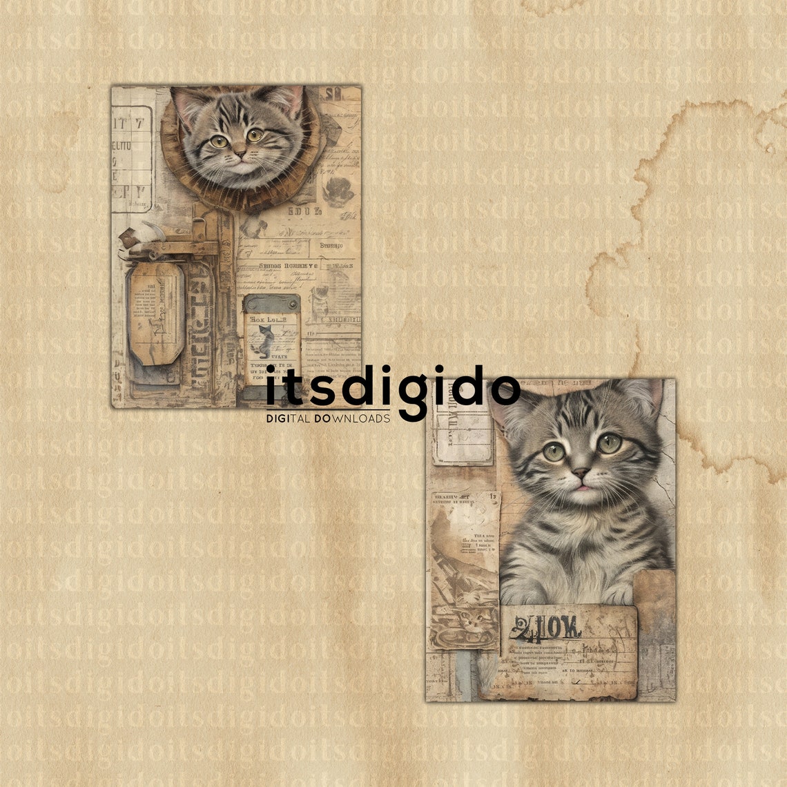 14 Cats and Kittens Digital Paper, Junk Journal Papers, Scrapbooking ...